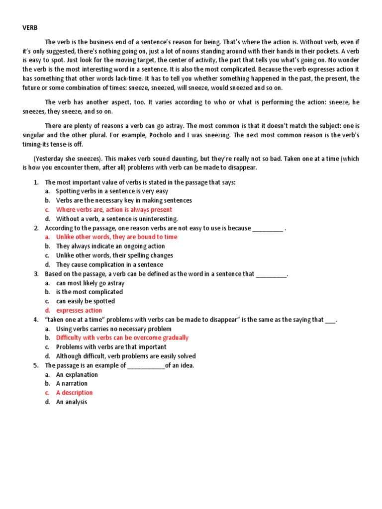 EPT 2020 - Reading Comprehension | PDF | Verb | Sun