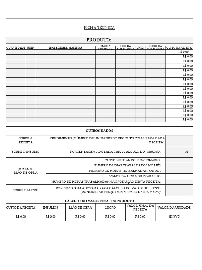 Ficha técnica de produto | PDF | Lucro (economia) | Preços