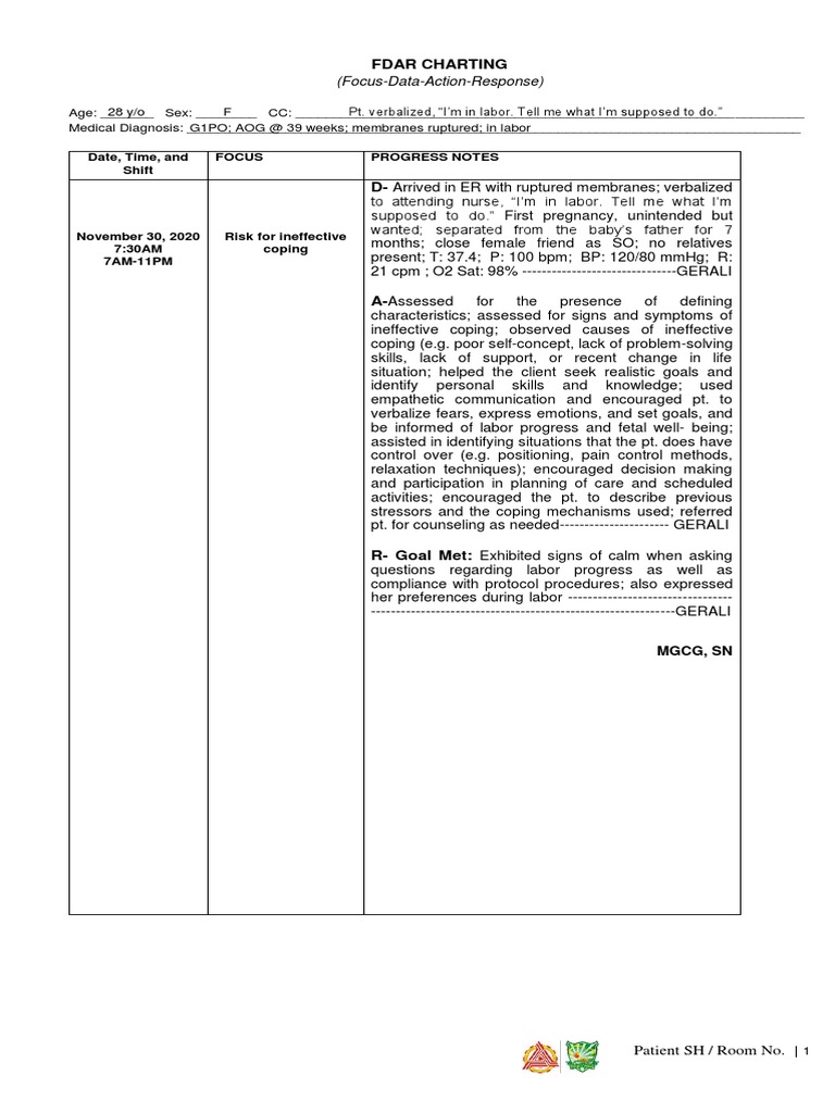 FDAR Charting | PDF | Dehydration | Childbirth