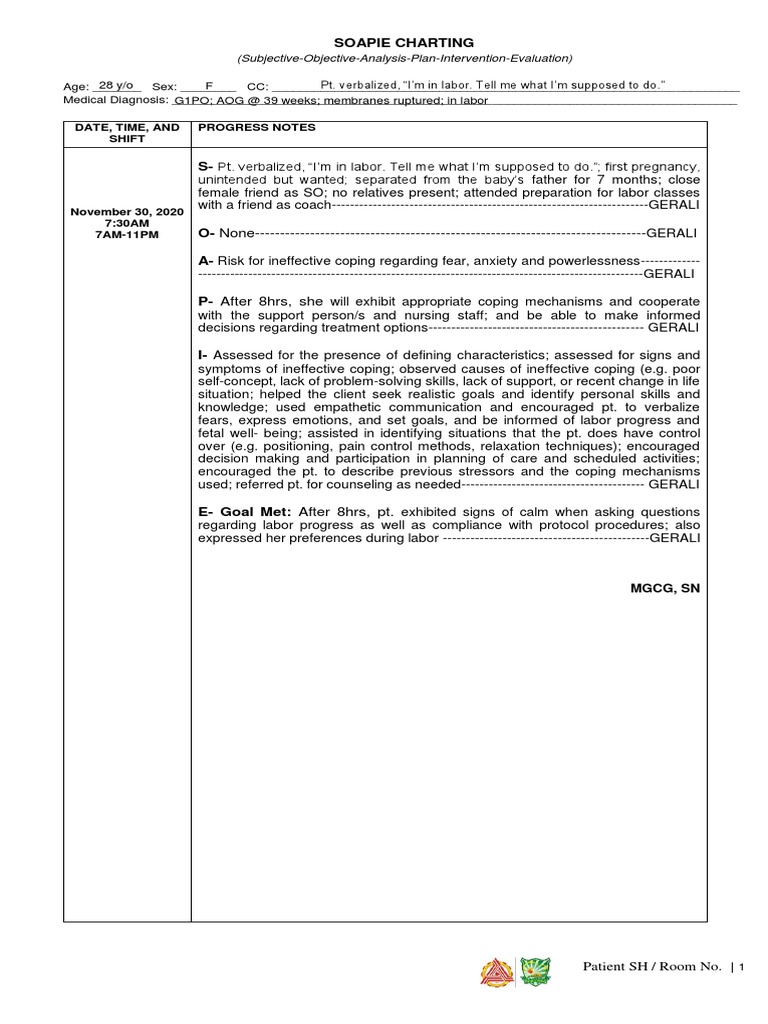 Soapie Charting: Date, Time, and Shift Progress Notes | PDF ...
