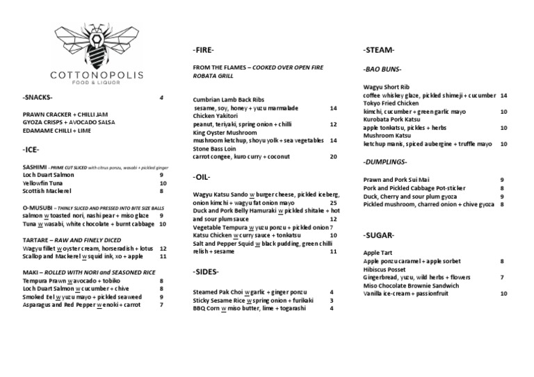 Cottonopolis Main Menu 1 | PDF | Pickling | Foods