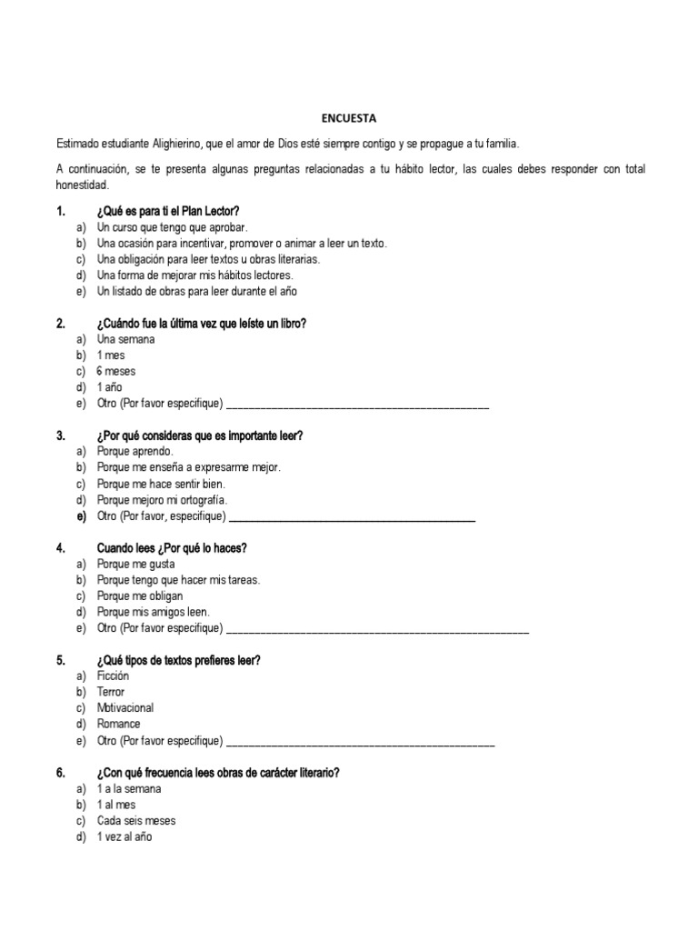 Encuesta sobre Hábitos de Lectura | PDF