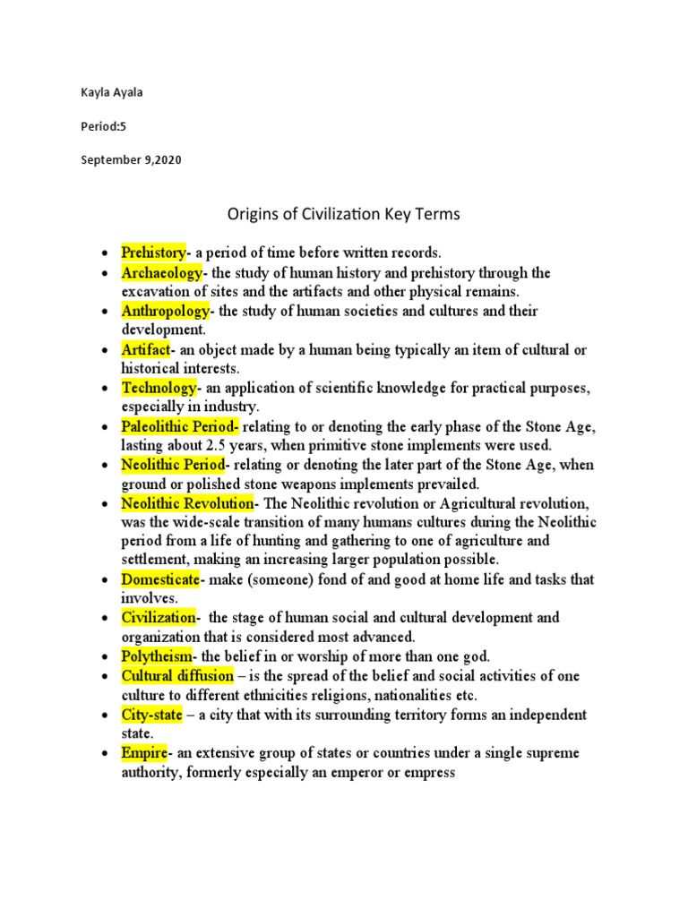 Origins of Civilization Key Terms | PDF | History | Religion & Spirituality