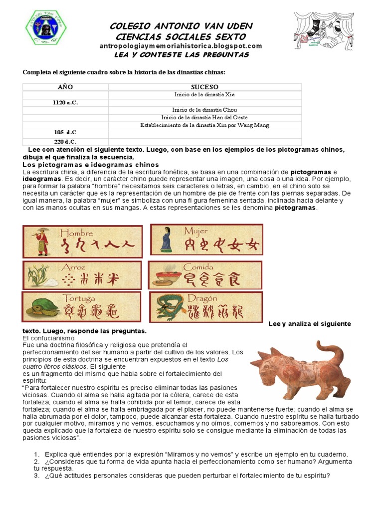 Actividad de Comprension China Antigua. | PDF | Caracteres chinos | Alma