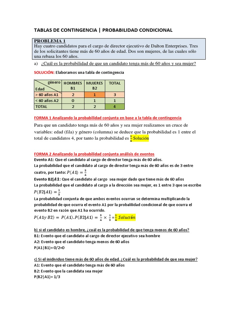 Tablas de Contingencia | PDF | Probabilidad | Enseñanza de matemática
