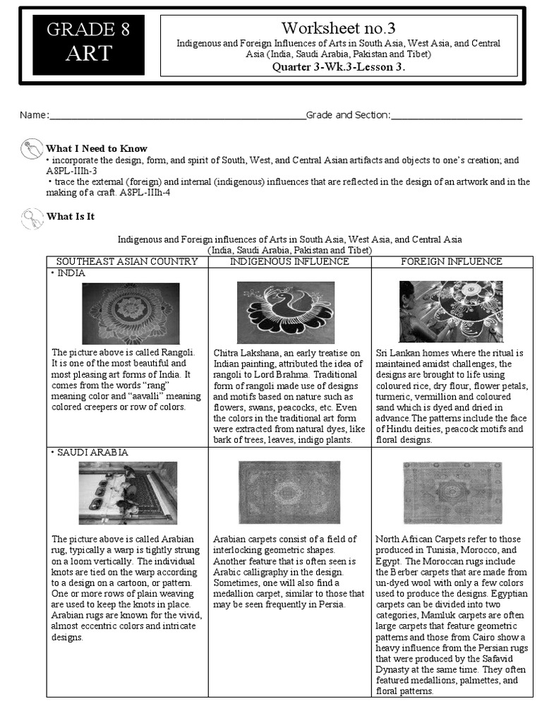 Grade 8: Worksheet No.3 | PDF | Carpet | Mandala