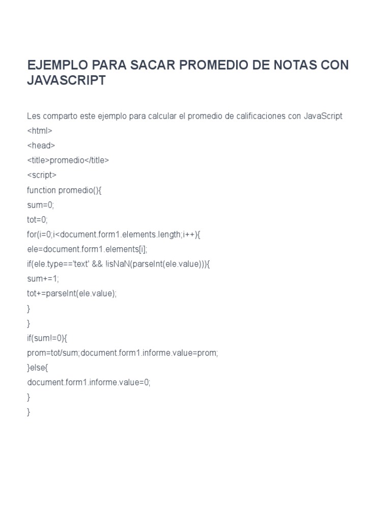 Calcular Promedio con JavaScript | PDF | Finanzas y dinero