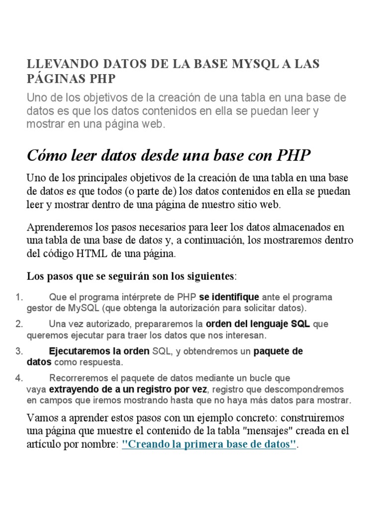 Llevando Datos de La Base Mysql A Las Páginas PHP | PDF | SQL | Php
