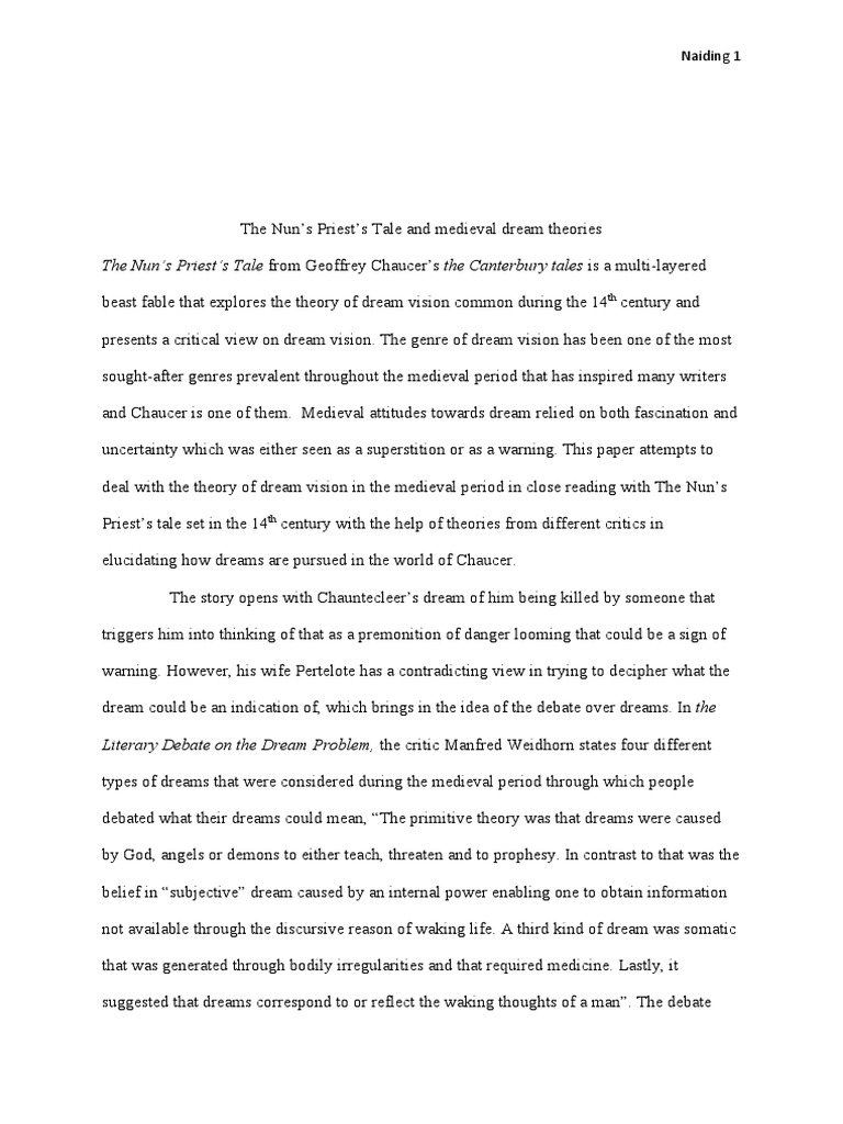 The Nun's Priest Tale Assignment | PDF | Dream | Reality