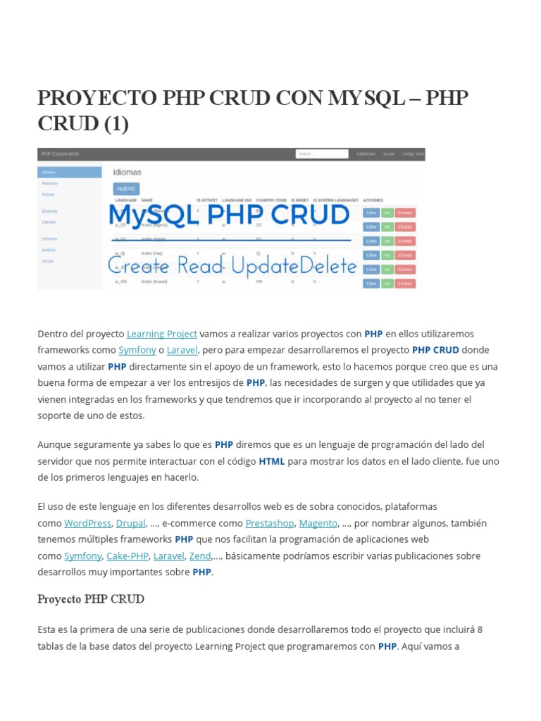 Proyecto PHP Crud Basico Con PHP y Mysql | PDF | Php | Mi sql