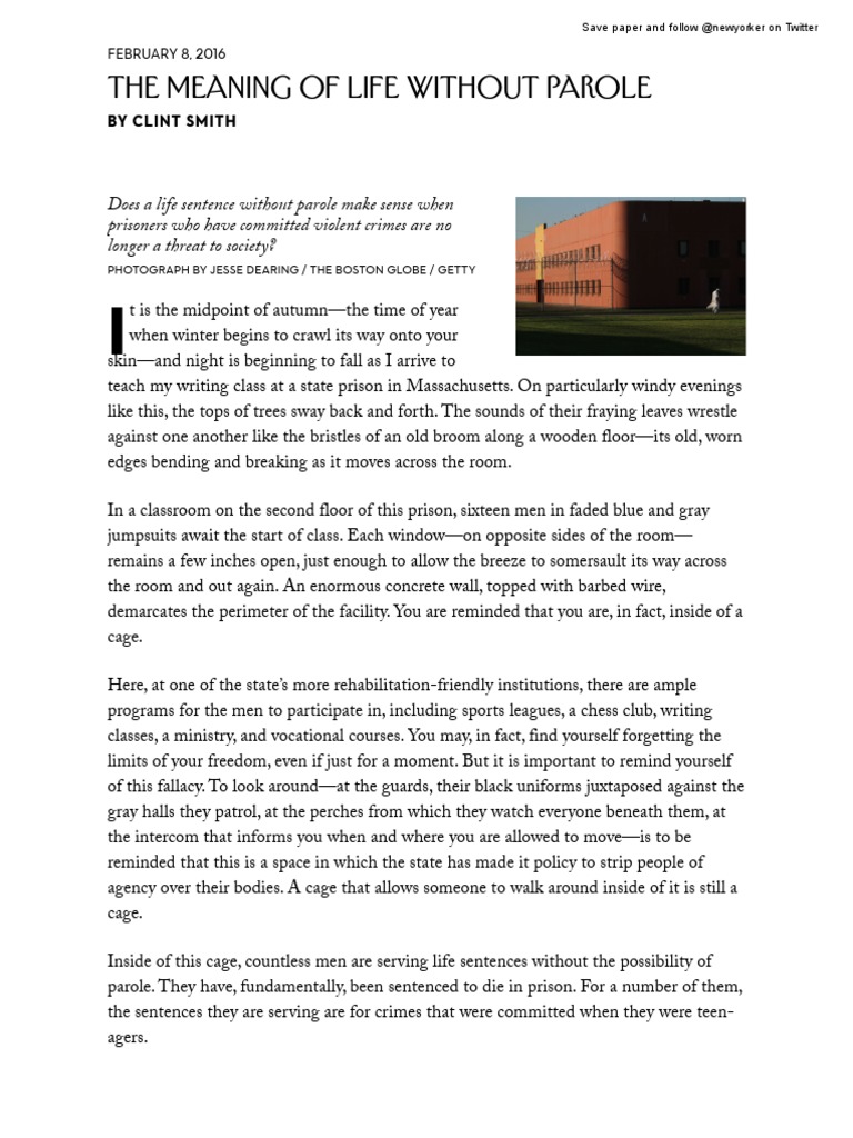 The Meaning of Life Without Parole - The New Yorker | PDF | Prison ...