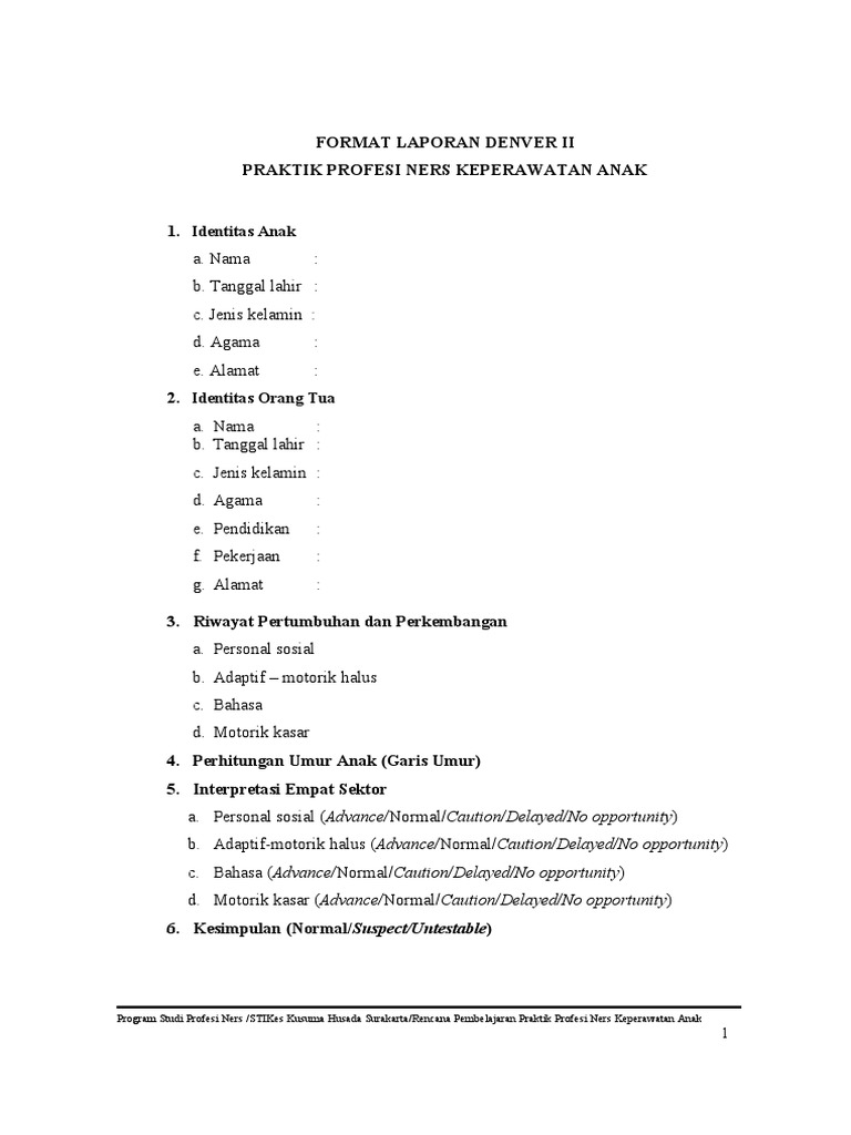 Format Laporan Denver II Keperawatan Anak | PDF