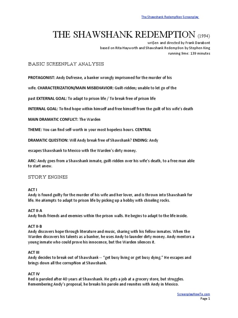 The Shawshank Redemption Screenplay Analysis | PDF | Prison