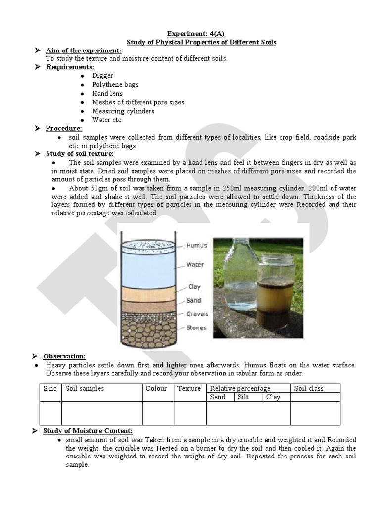 Experiment: 4 (A) Study of Physical Properties of Different Soils | PDF ...
