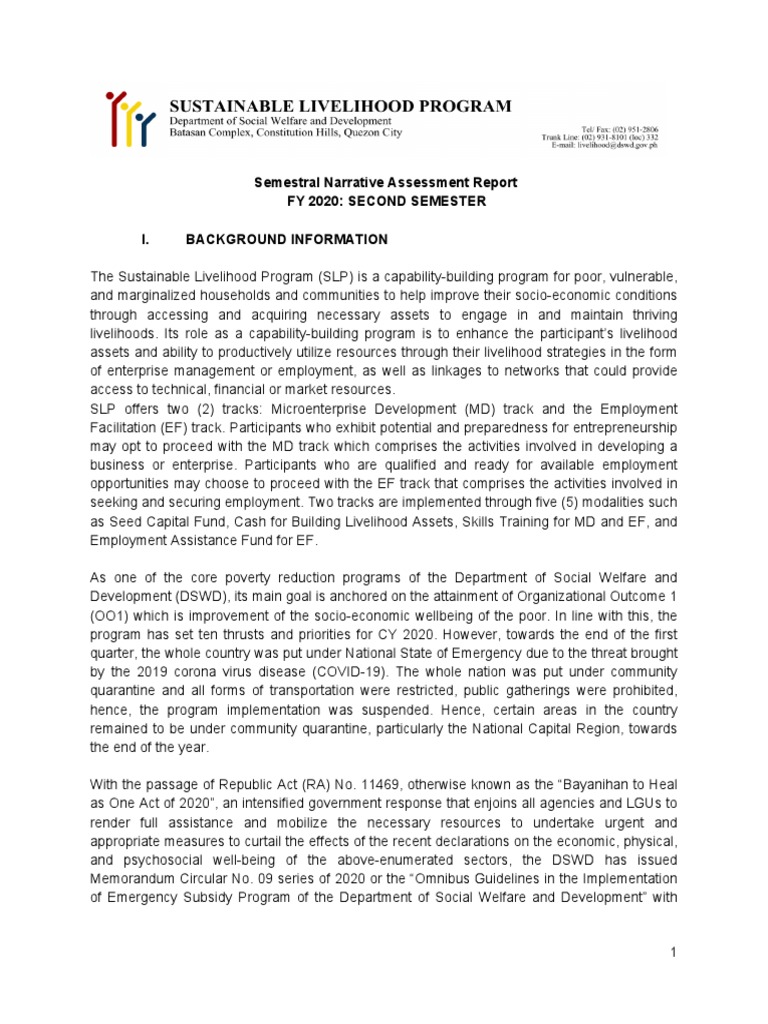 FINAL DRAFT 2020 - 2ndsem SLP Narrative Report | PDF | Poverty | Poverty & Homelessness