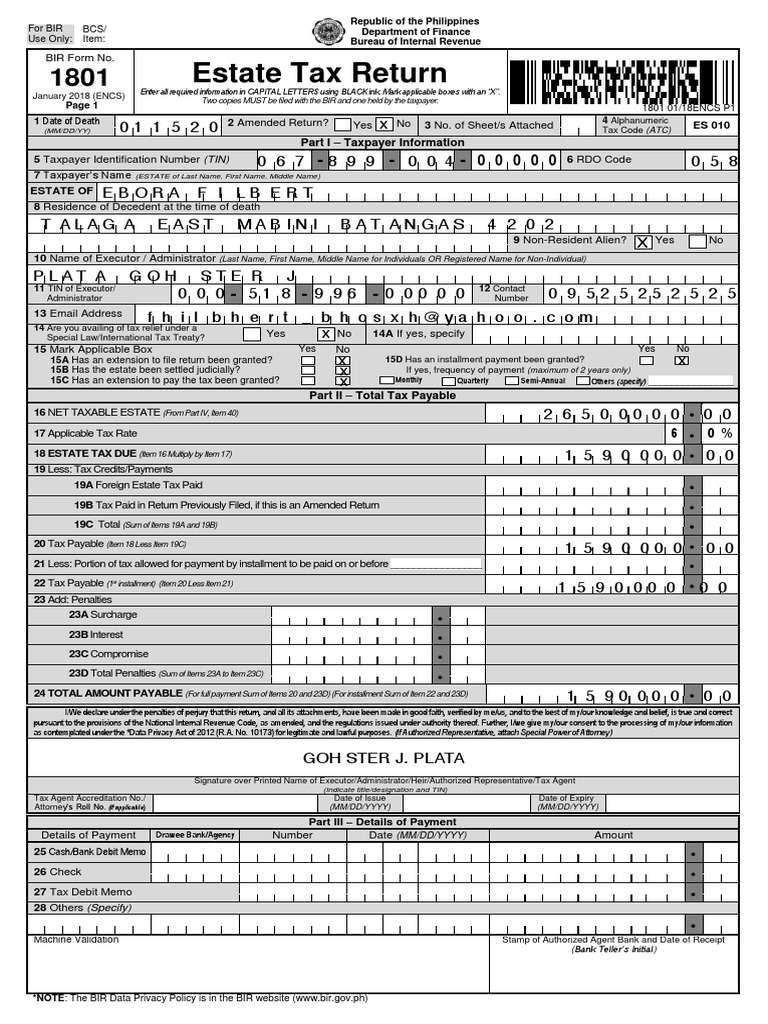 Estate Tax Return: - Taxpayer Information | PDF | Tax Deduction ...