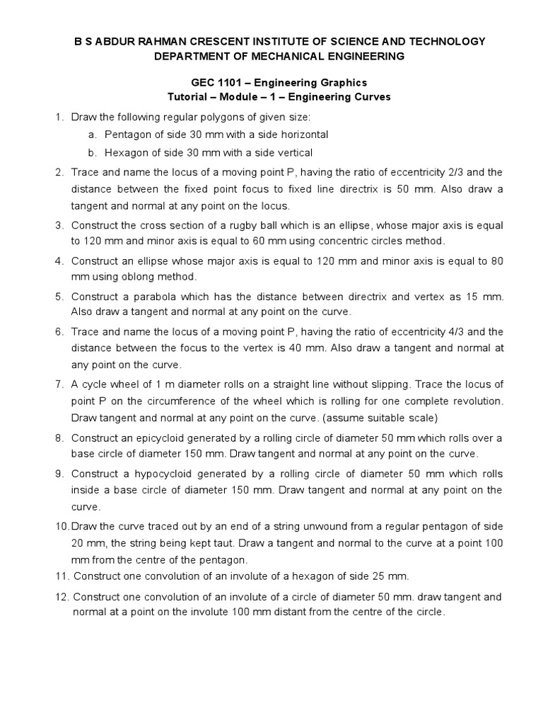Engineering Graphics Module I To VI Tutorials | PDF | Ellipse ...