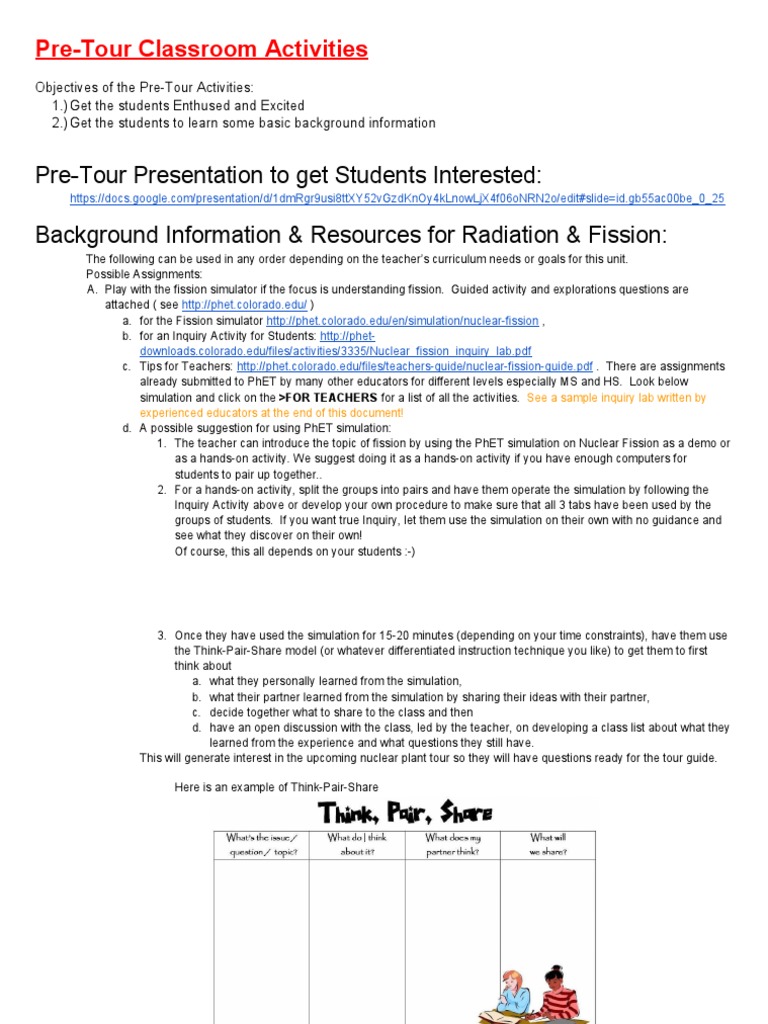 Pre-Tour Classroom Activities | PDF | Nuclear Fission | Nuclear Reactor