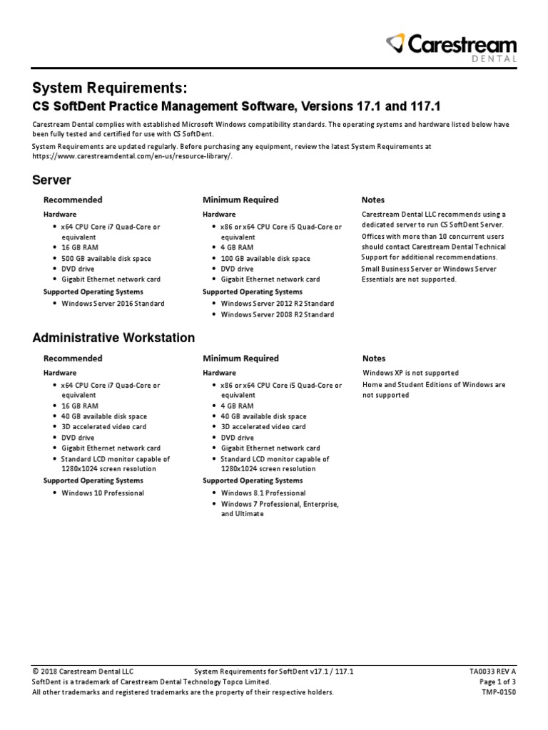 System Requirements:: Cs Softdent Practice Management Software ...