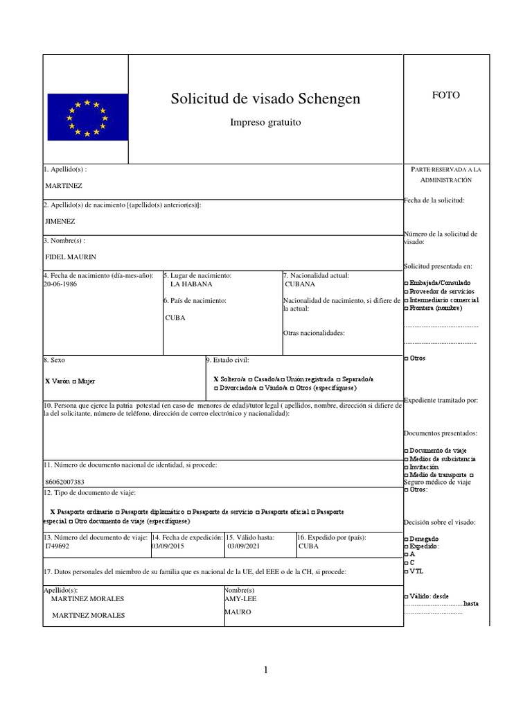 Solicitud de Visado Schengen Ejemplo | PDF