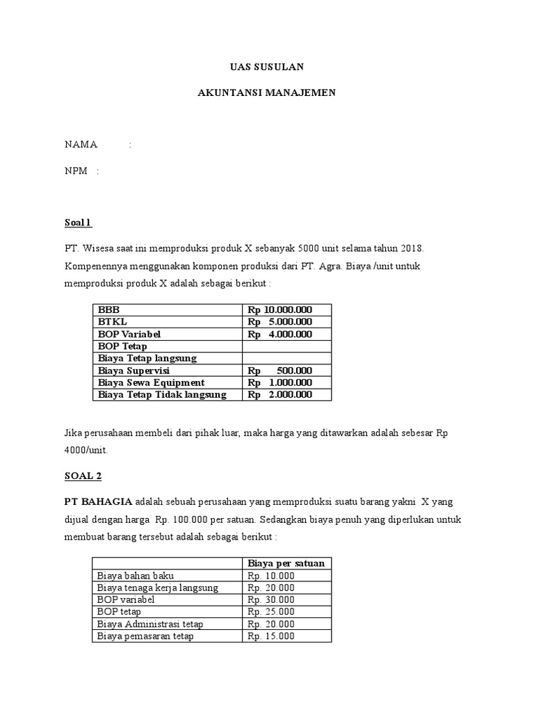 Soal Uts Susulan Akmen | PDF