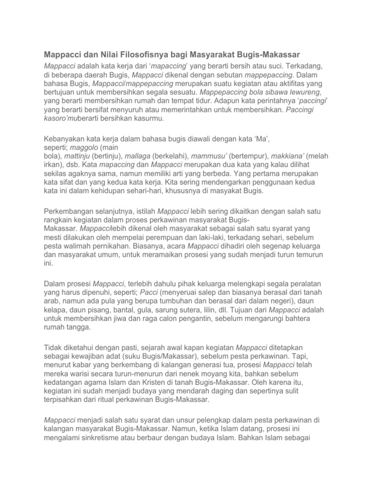 Mappacci Dan Nilai Filosofisnya Bagi Masyarakat Bugis | PDF