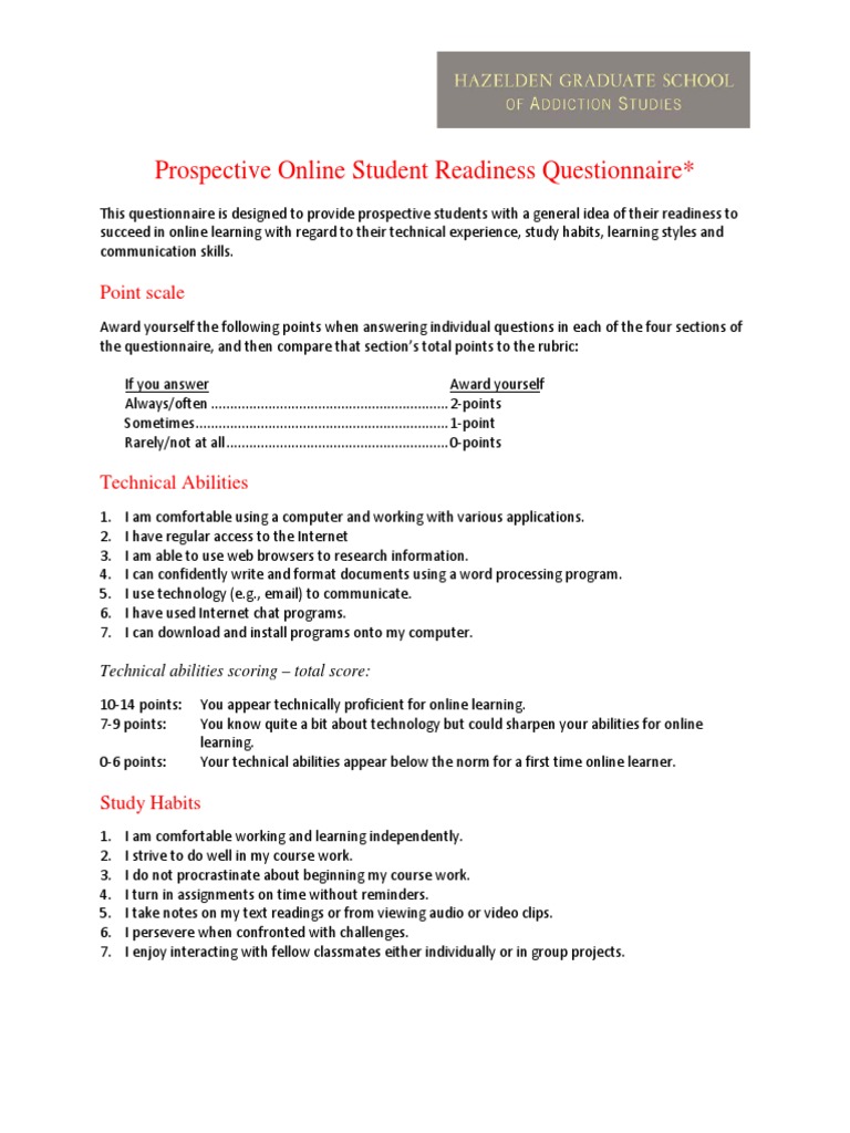 Online Student Readiness Questionnaire | PDF | Learning Styles ...