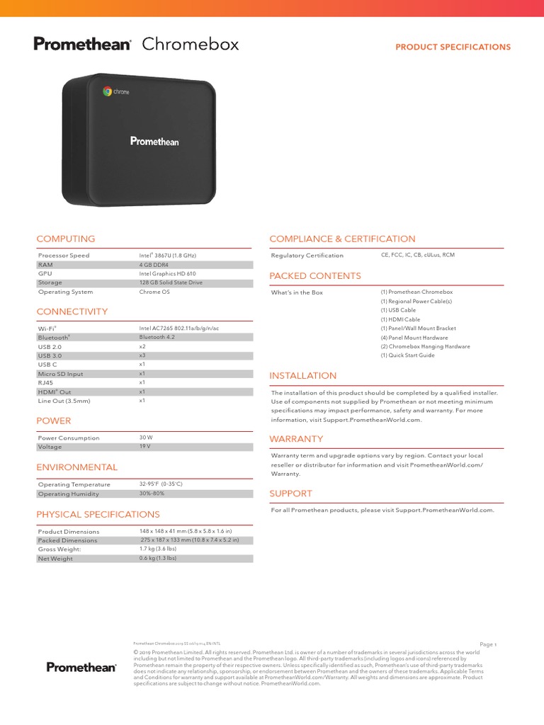 Promethean Chromebox Spec Sheet | PDF | Usb | Hdmi