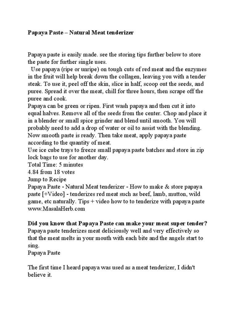 Papaya Paste Natural Meat Tenderizer | PDF | Beef | Lamb And Mutton