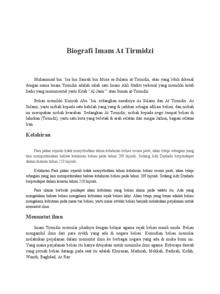 TUGAS Biografi Imam at Tirmidzi | PDF