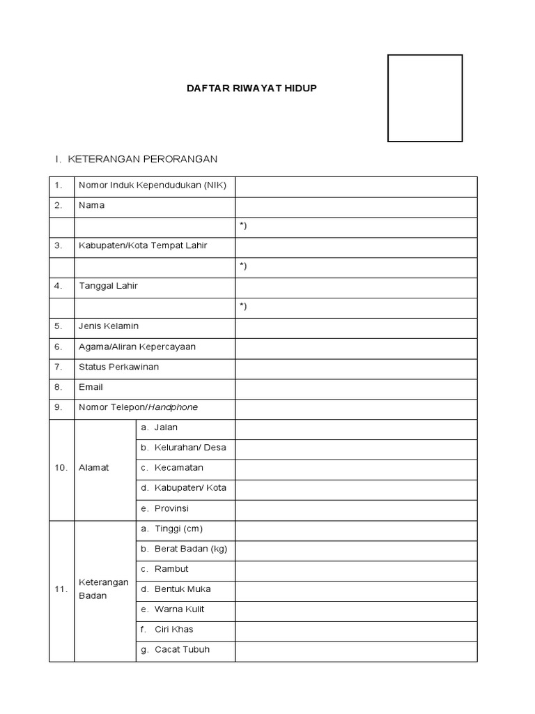 2A. FORMAT Daftar Riwayat Hidup PPPK Kab BDG | PDF