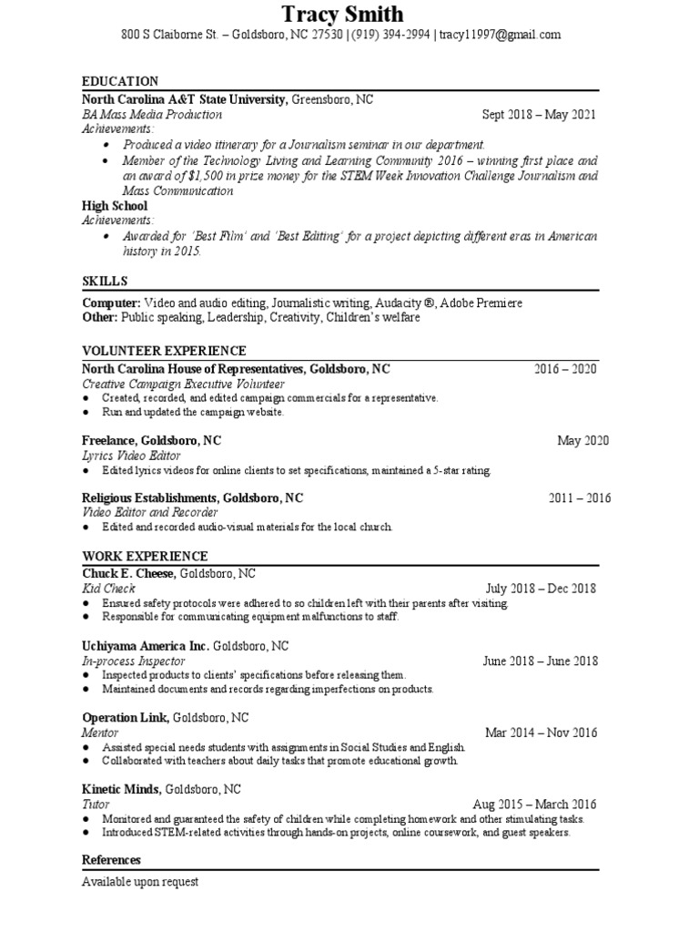 Tracy Smith Resume NCAT 2021 | PDF | Communication | Human Nature