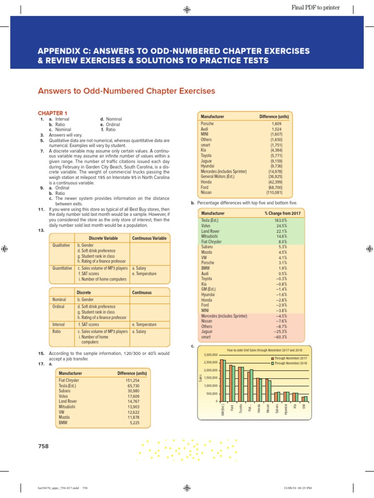 Answers To Odd-Numbered Chapter Exercises | Download Free PDF | Level Of Measurement | Motor Vehicle