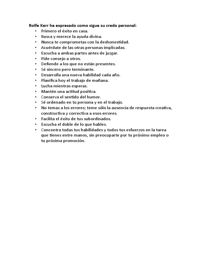 Rolfe Kerr Ha Expresado Como Sigue Su Credo Personal | PDF ...