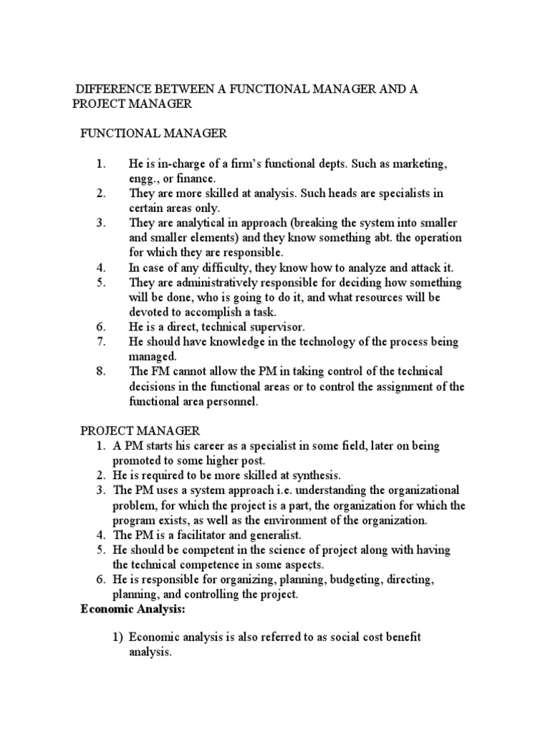 Difference Between Functional Manager & Project Manager | PDF | Audit ...