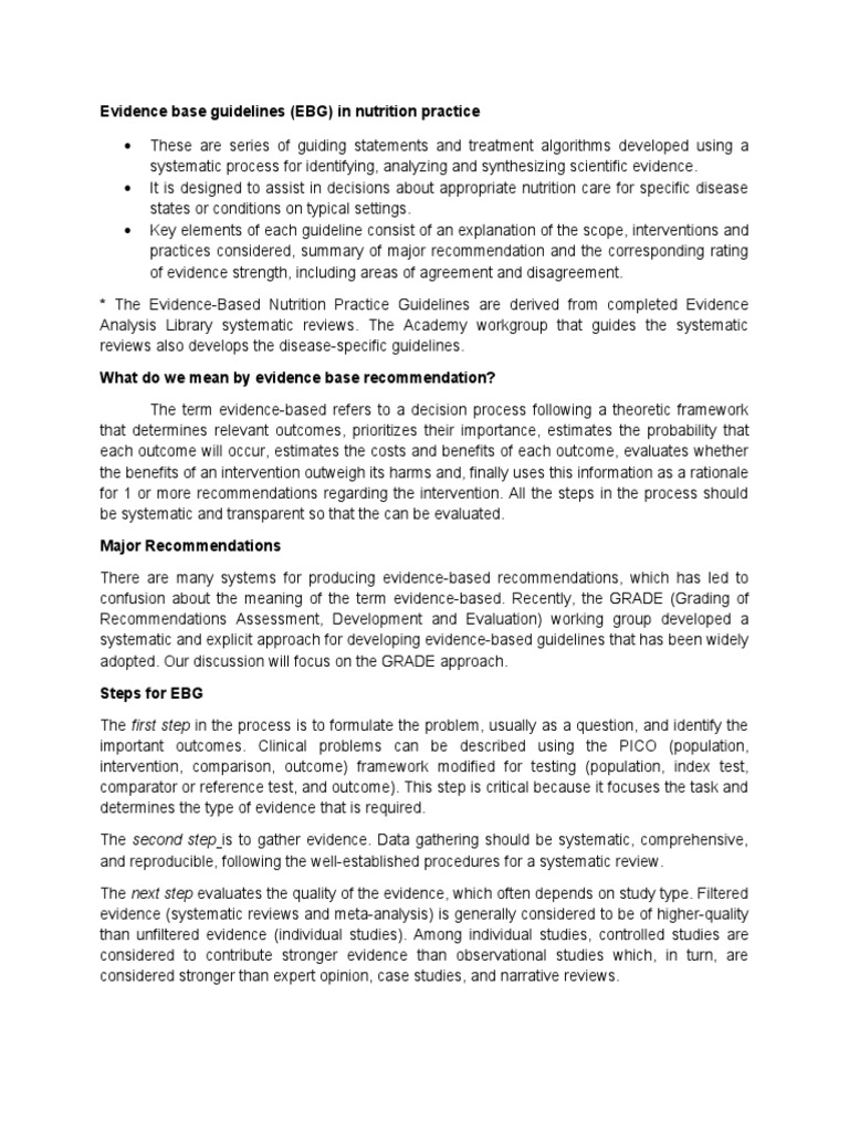 Evidence Base Guidelines (EBG) in Nutrition Practice | PDF | Health ...
