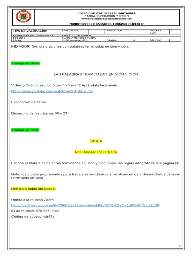 Guia Palabras Terminadas en Sion y Cion | PDF