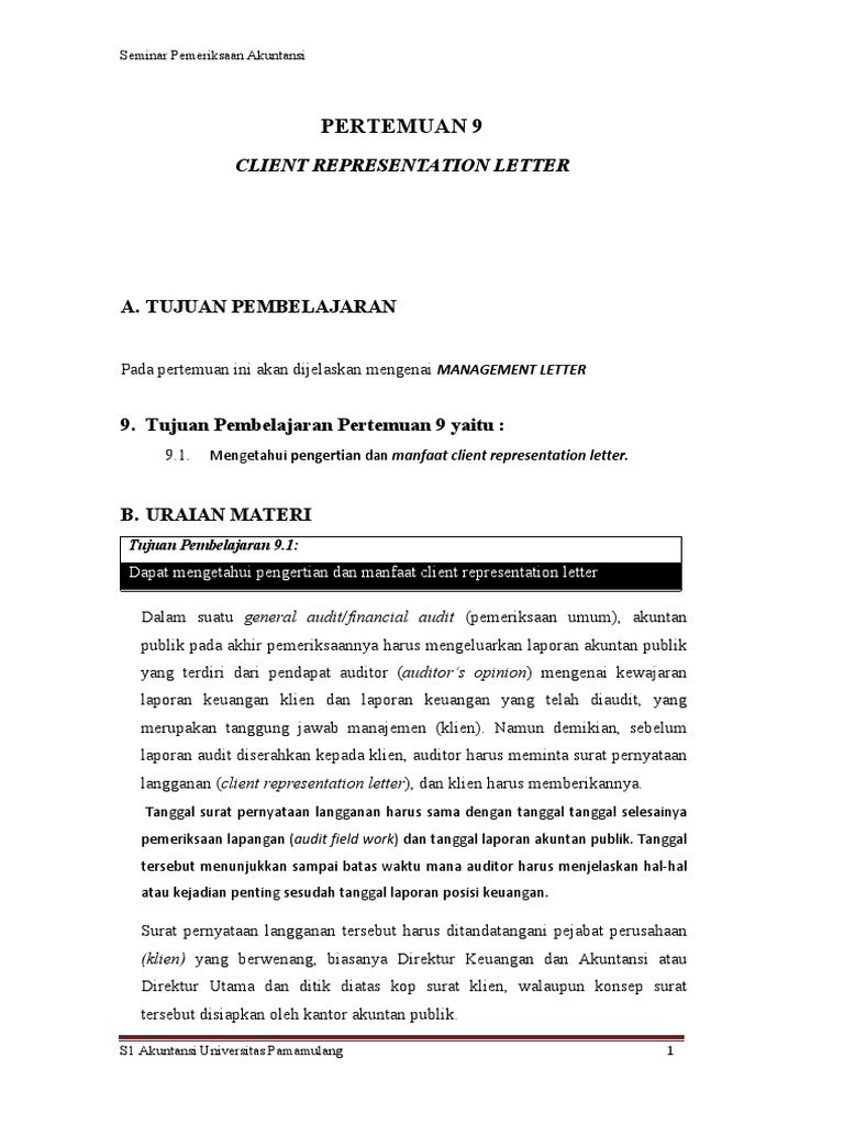 Pertemuan Ke - 9 - Client Representation Letter | PDF