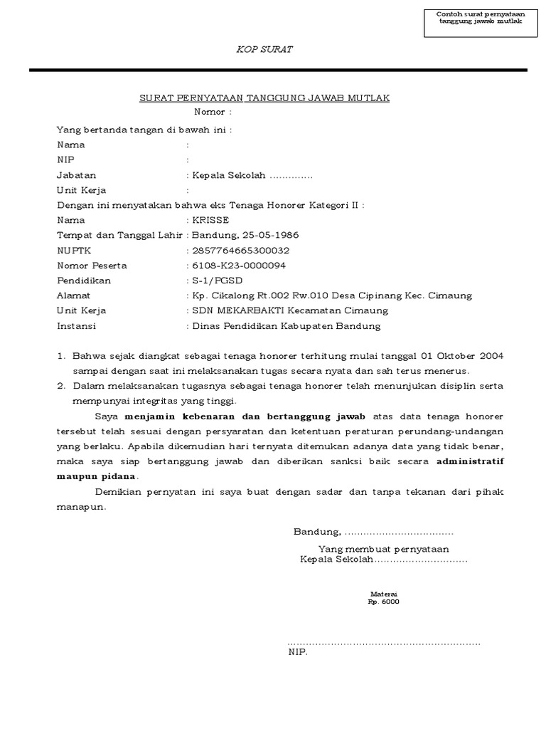 Format SPTJM Khusus Formasi Guru | PDF