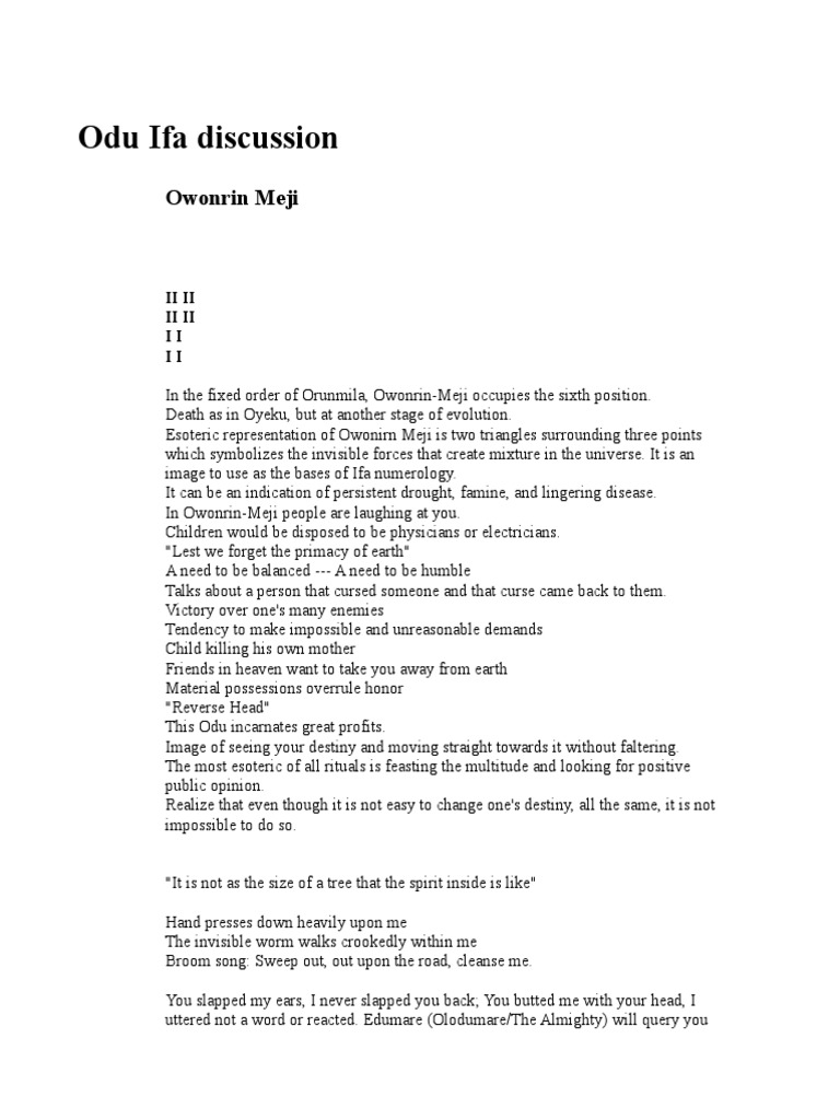 Odu Ifa Discussion From Owonrin To Oturupon | PDF