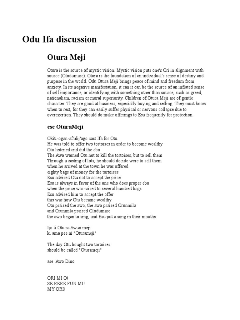 Odu Ifa Discussion From Otura Meji To Ofun Meji | PDF | Sacrifice | Santería