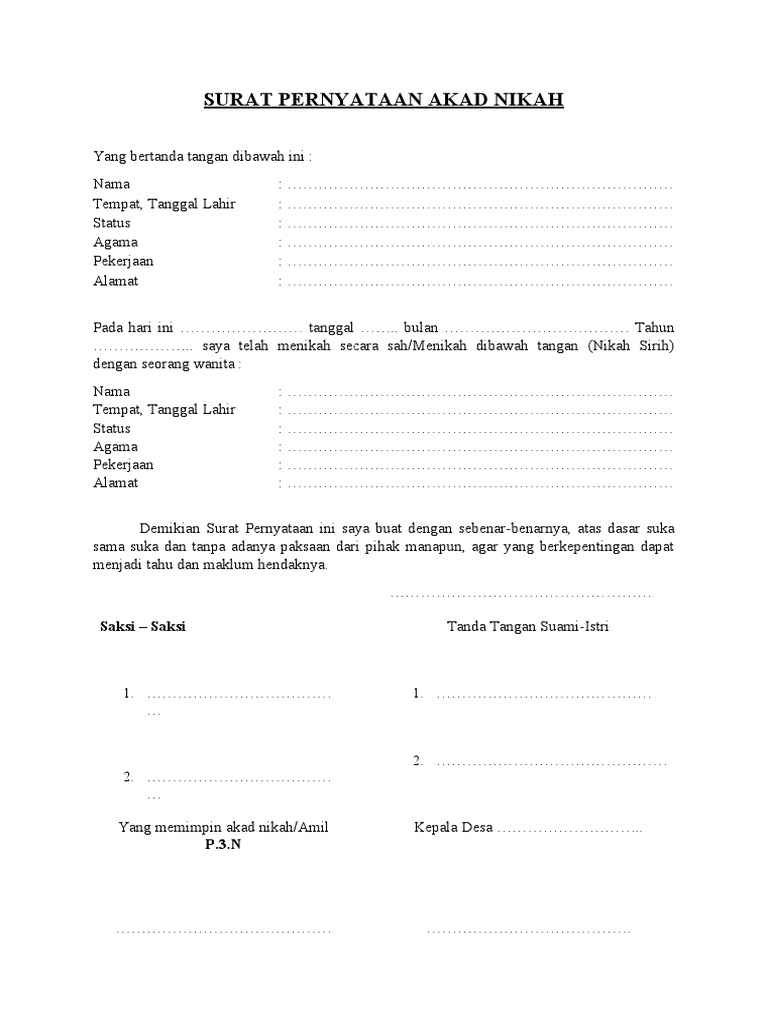Surat Pernyataan Akad Nikah | PDF