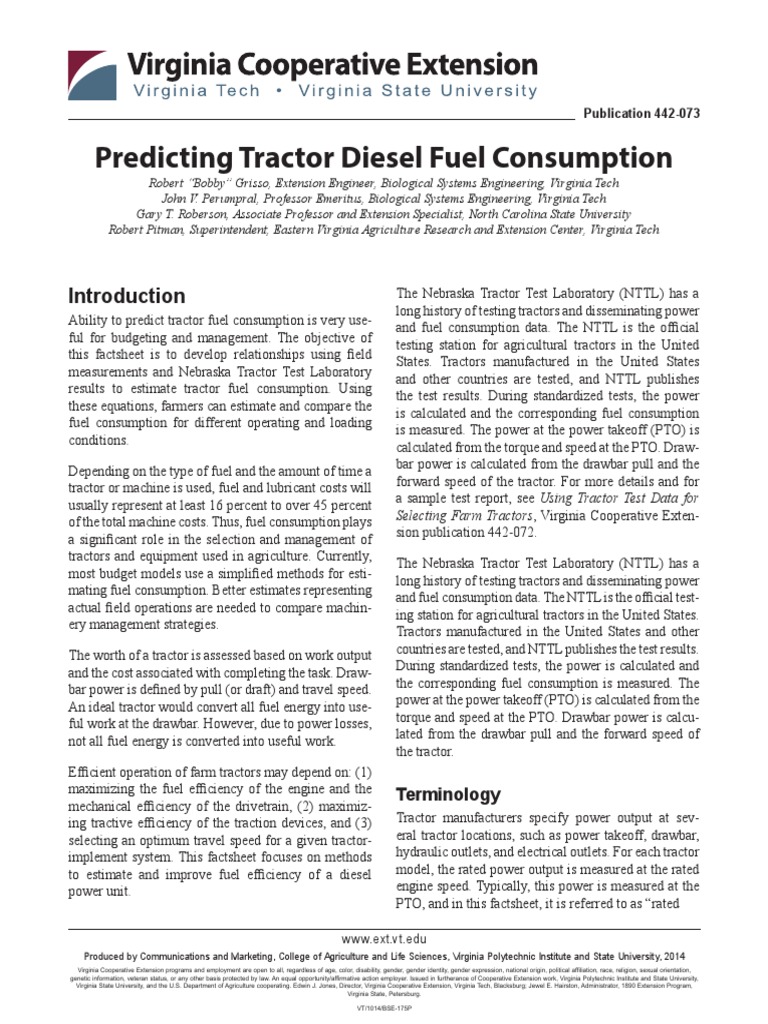 Predicting Tractor Diesel Fuel Consumption | PDF | Fuel Economy In ...