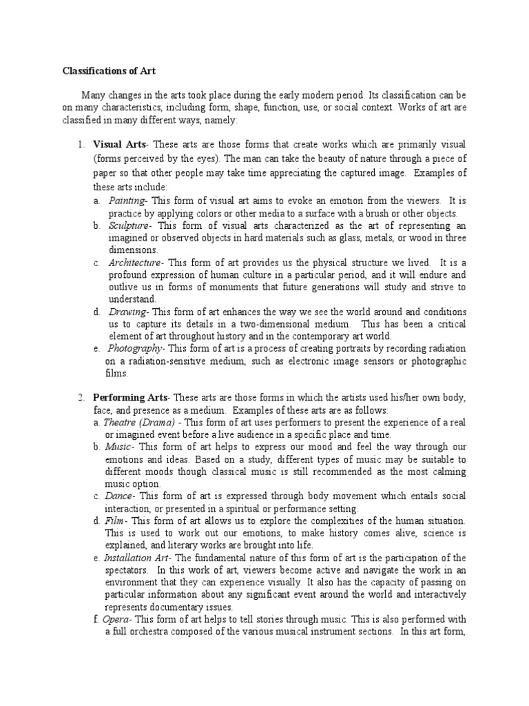 Classifications of Art | PDF | Theatre | Paintings