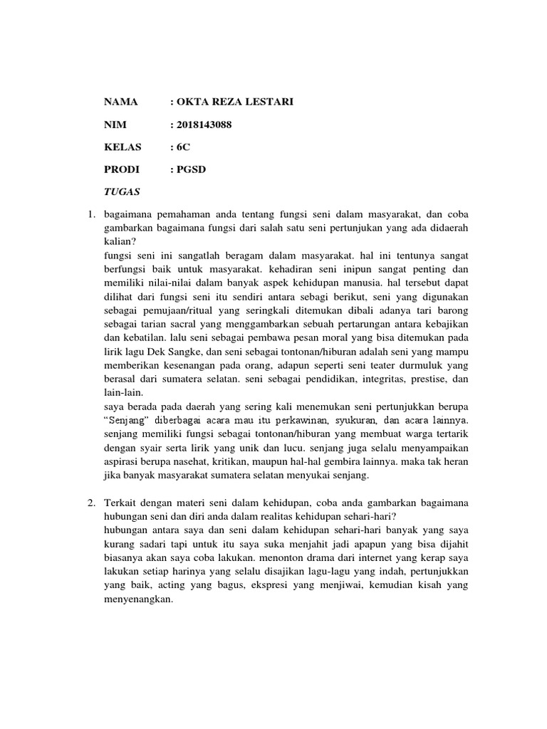 Seni Tugas 1 Okta Reza Lestari | PDF | Seni