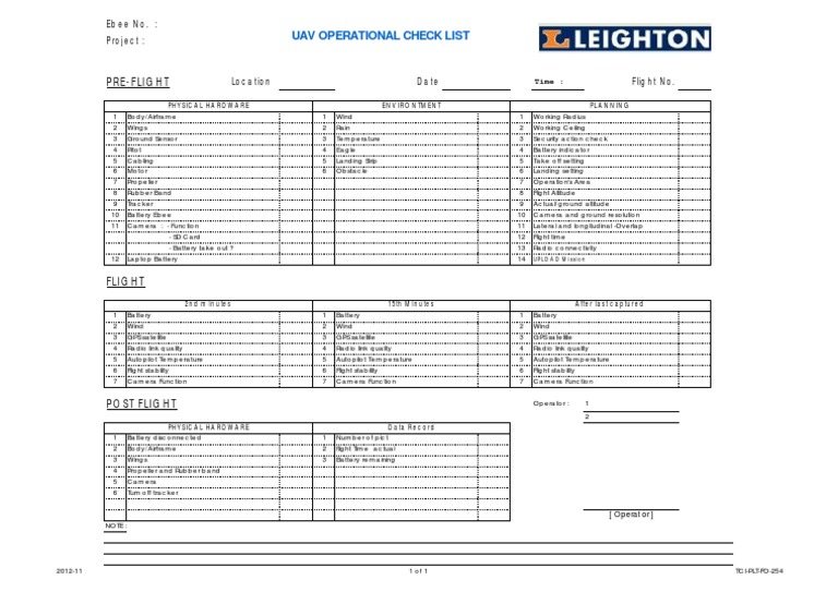 Pre-Flight: Uav Operational Check List | PDF | Aviation | Aerospace ...
