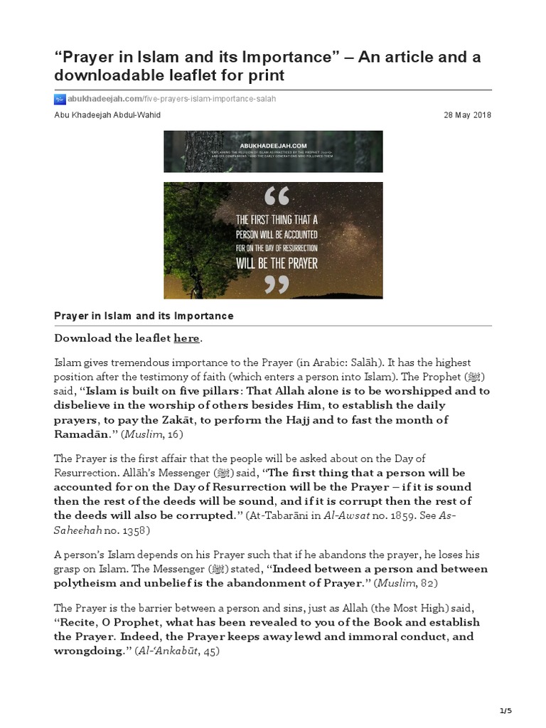 Prayer in Islam and Its Importance An Article and A Downloadable ...