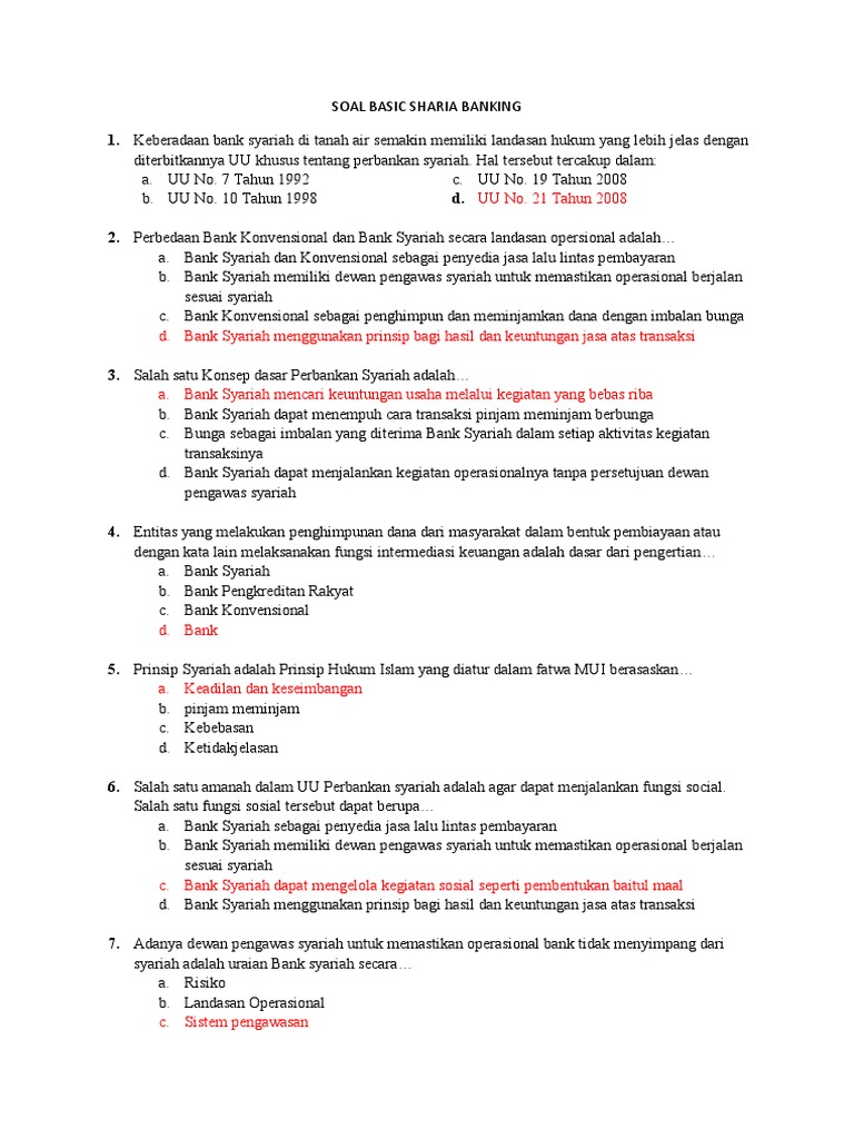 Soal Perbankan Syariah Dasar | PDF | Pengelolaan Keuangan & Uang