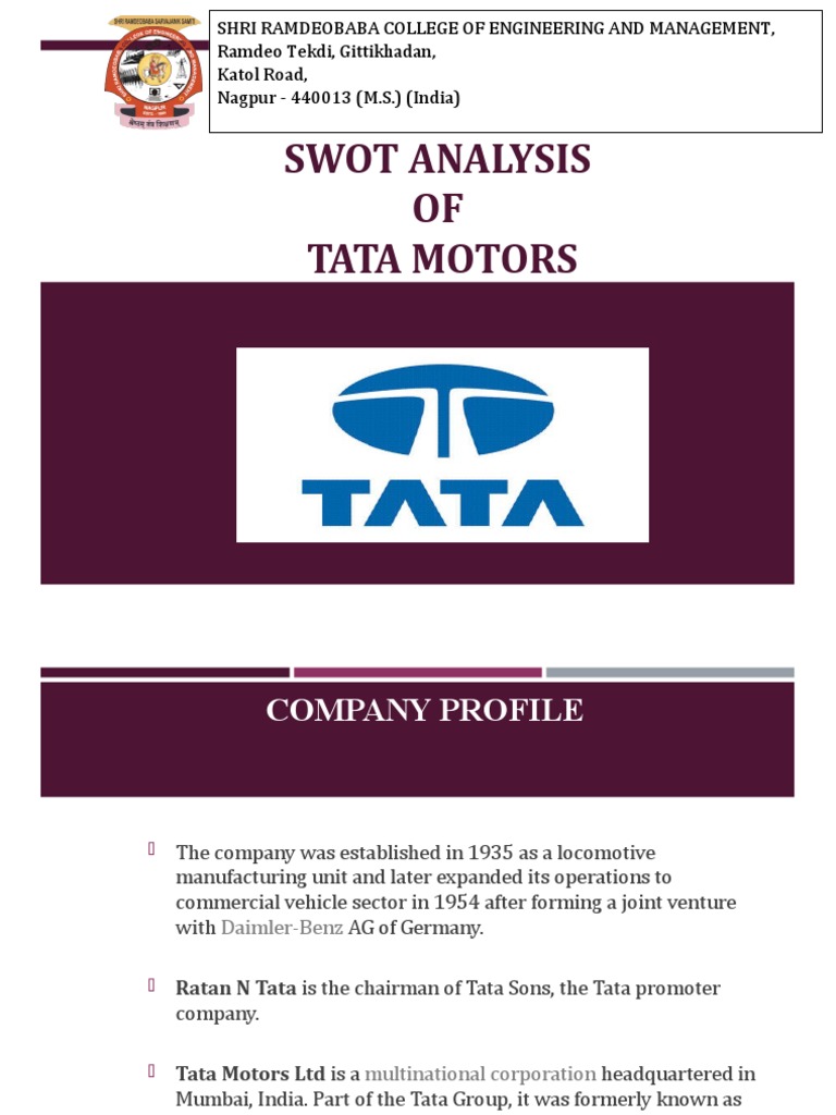 SWOT Analysis of Tata Motors | PDF | Vehicles | Motor Vehicle