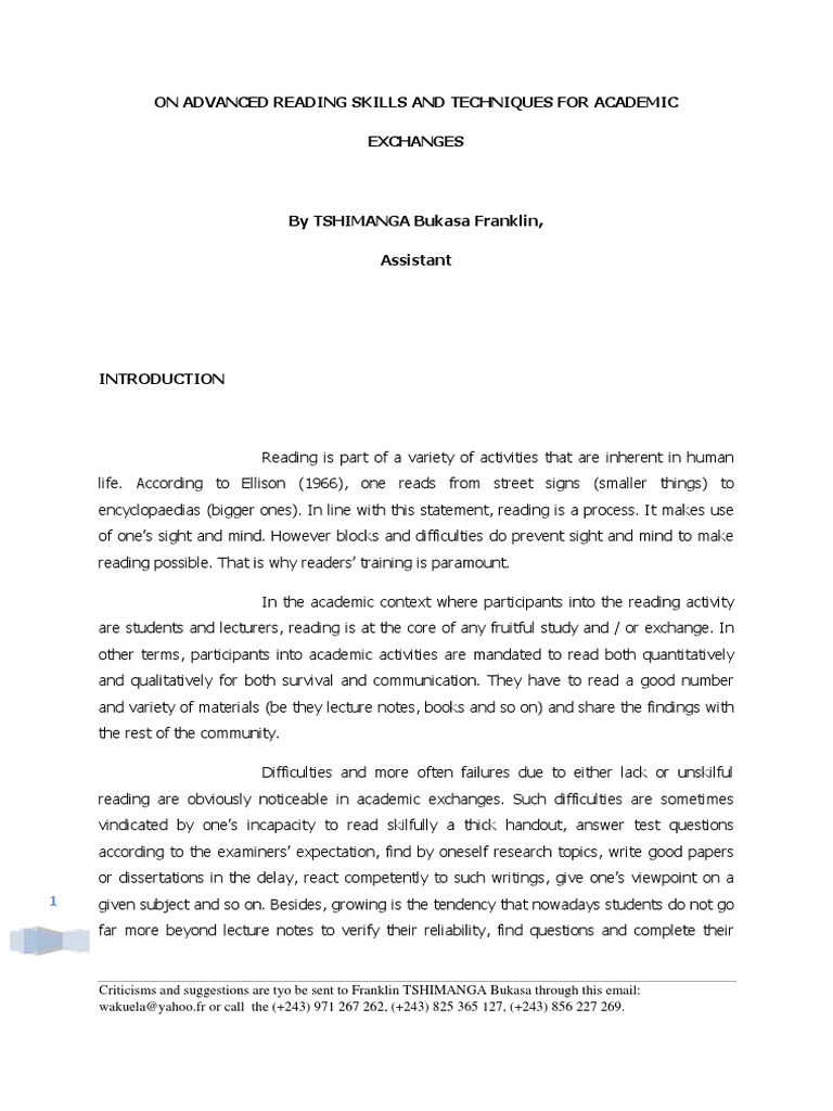 On Advanced Reading Skills and Techniques For Academic | PDF | Speed ...